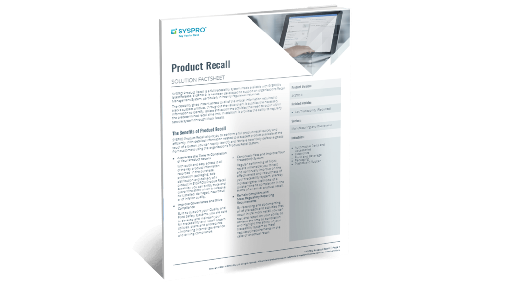 Product Recall Factsheet | Traceability Software | SYSPRO ERP