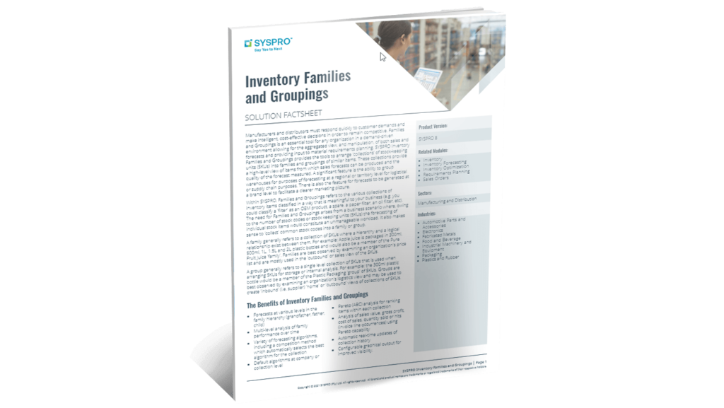 Inventory Families and Groupings Module | Factsheet | ERP System
