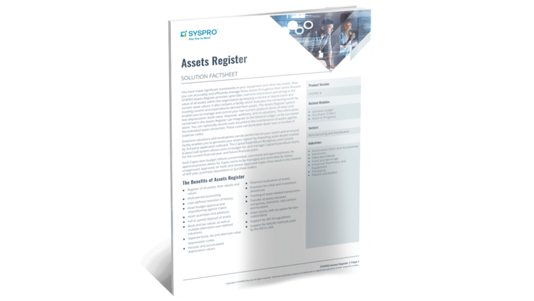 SYSPRO Assets Register | Factsheets | SYSPRO ERP System